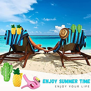 6 Pieces Beach Towel Clips Portable Towel Clips for Chairs Large Beach Towel Holders Plastic Cute Clothes Pins Flamingo Pineapple Cactus Towel Clips for Beach Chairs Lounge Patio Pool Accessories