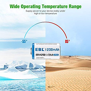 EBL 1/2 AA Size 14250 ER14250 3.6V Lithium Batteries, Non-Rechargeable Battery for Dog Collars and Baby Movement Monitor Alarm Systems and More