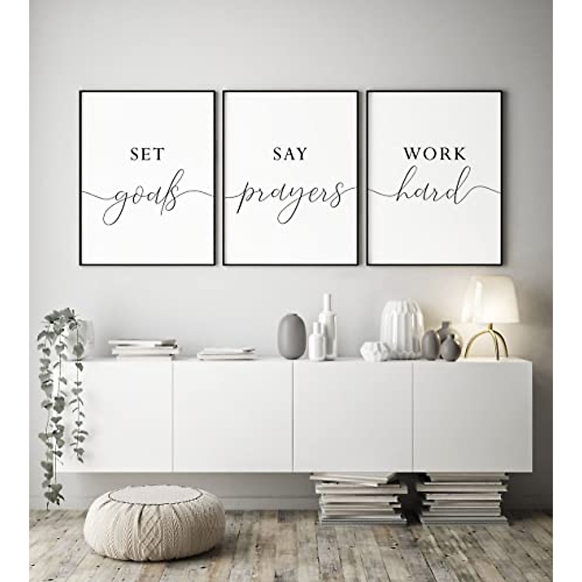 NATVVA 3 Pieces Canvas Print Set Goals,Say Prayers,Work Hard Poster Painting Inspirational Pictures Office Wall Art Gifts Artwork Wall Decor for Office Home Decor with Inner Frame