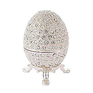 QIFU Mini Faberge Egg Style Mini Sliver Jewelry Trinket Box Hinged Unique Gift for Family