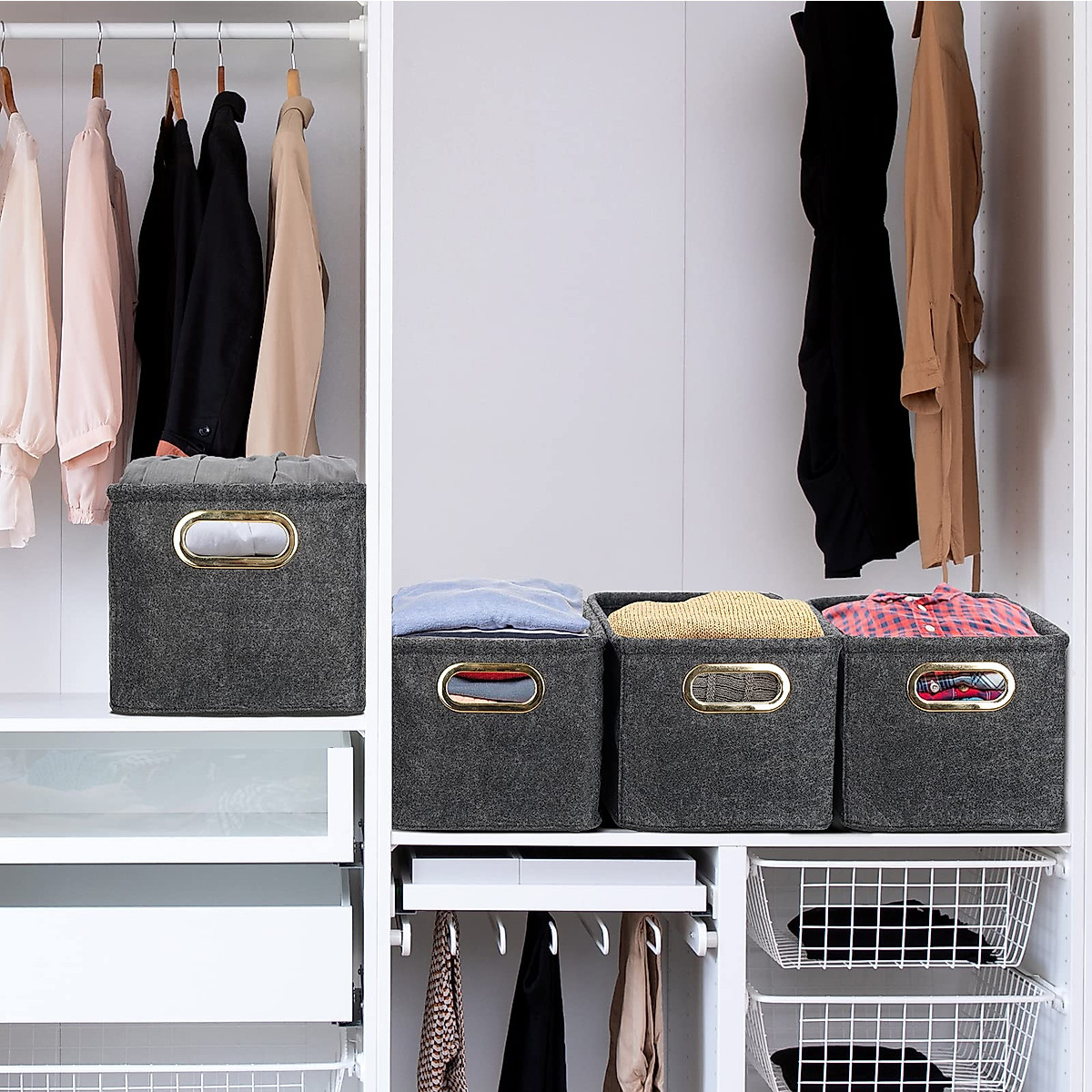 Set of 4 Collapsible Fabric Storage Cubes Organizer Shelf Basket Storage Bins Bag Basket Container