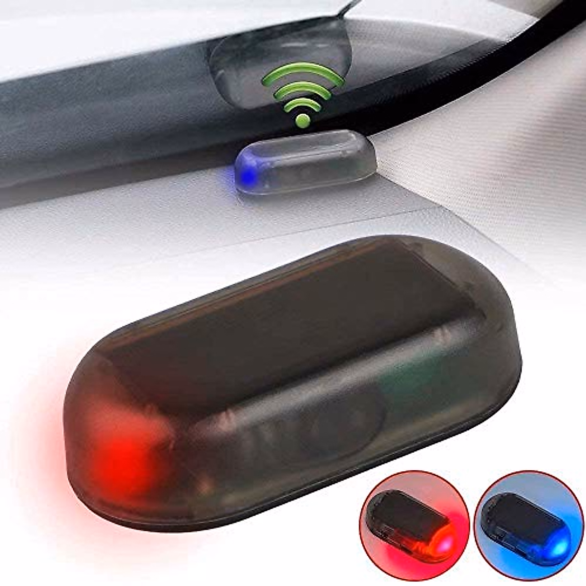 2 Pack Car Solar Power Simulated Dummy Alarm Warning Anti-Theft LED Flashing Security Light Fake Lamp (Blue + Red)