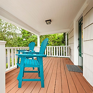 Aoorun 59''H Tall Adirondack Chairs, Balcony Chairs Set bar Height, Outdoor Chairs Set with Table (27.9" W x 51.9" H) - Blue