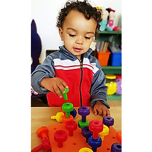 Skoolzy Peg Board Set - Rainbow Stacking Cups - Scissor Tongs for Toddlers