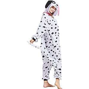 HOMWERRONT Adult Animal Dog Onesie Pajamas for Women,Dalmatian Dog Costume for Adults,One Piece Halloween Cosplay Sleepwear