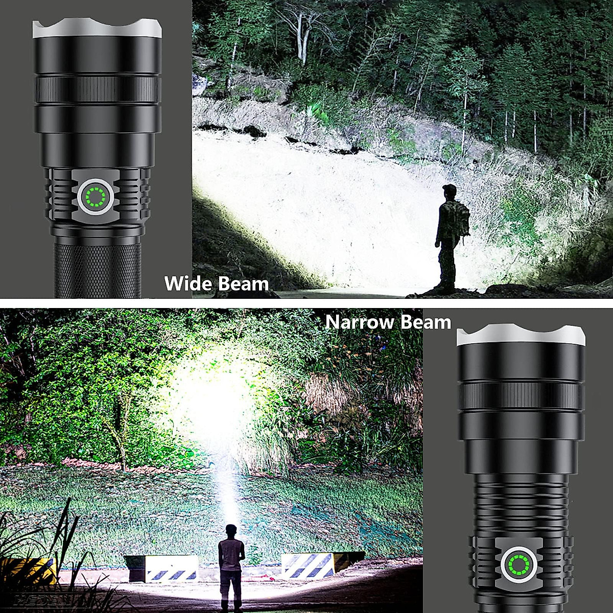LED Rechargeable Flashlights High Lumens, 290000 Lumen Super Bright Flashlight with ΒATTERY & USB Cable, Powerful Handheld Waterproof flashlights with 4 Modes for Home/Camping/Emerge∩cy/Reading