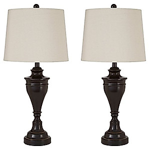 Signature Design by Ashley Darlita Traditional 29" Table Lamp with Pedestal Base, 2 Count, Dark Brown with White Shade
