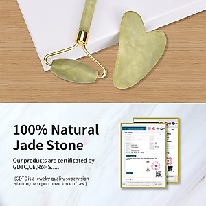 ideayard Face Roller and Gua Sha Set - Jade Roller Anti Aging Massager Tool - Natural Jade Roller for Face and GuaSha Stone for Body - Beauty Roller Skin Care Tools Kit for Slimming & Firming(Green)