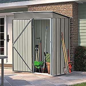 LUMISOL 5 x 3 FT Outdoor Storage Shed, Heavy Duty Metal Shed with Lockable Door, Tool Garden Shed Waterproof Storage House for Backyard, Patio, Lawn (Gray)