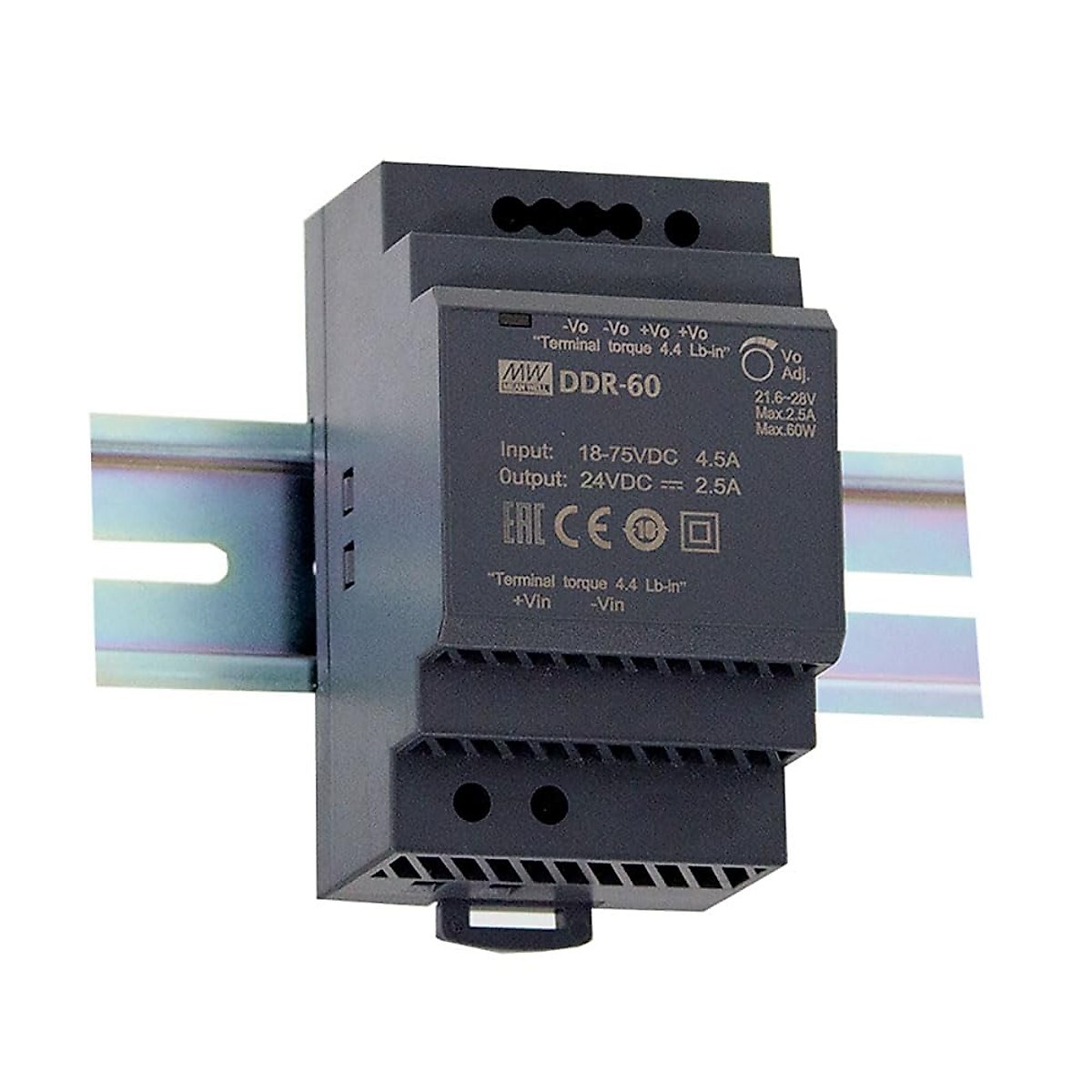 MEAN WELL DDR-60G-12 60W DIN Rail Type DC-DC Converter 9-36VDC Input G-Series 12V@5A Output