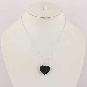 Thecraftman Natural Black Tourmaline Heart Necklace, Gemstone Pendant Necklace, Genuine Gemstone, Birthstone, Gift for Her, Healing Stone, 18 Inch