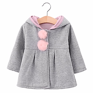 Urtrend Baby Girl's Toddler Winter Coat Jacket Outerwear Ears Hoodie(Tag 12,Gray)