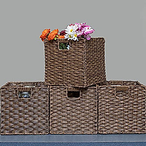 Foldable Synthetic Plastic Wicker Storage Basket with Iron Wire Frame By Blue Ridge Basket Company(Set of 4)