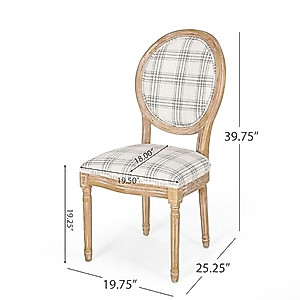 Christopher Knight Home Phinnaeus Dining Chair Set, Set of 4, Wood, Gray Plaid + Light Beige + Natural