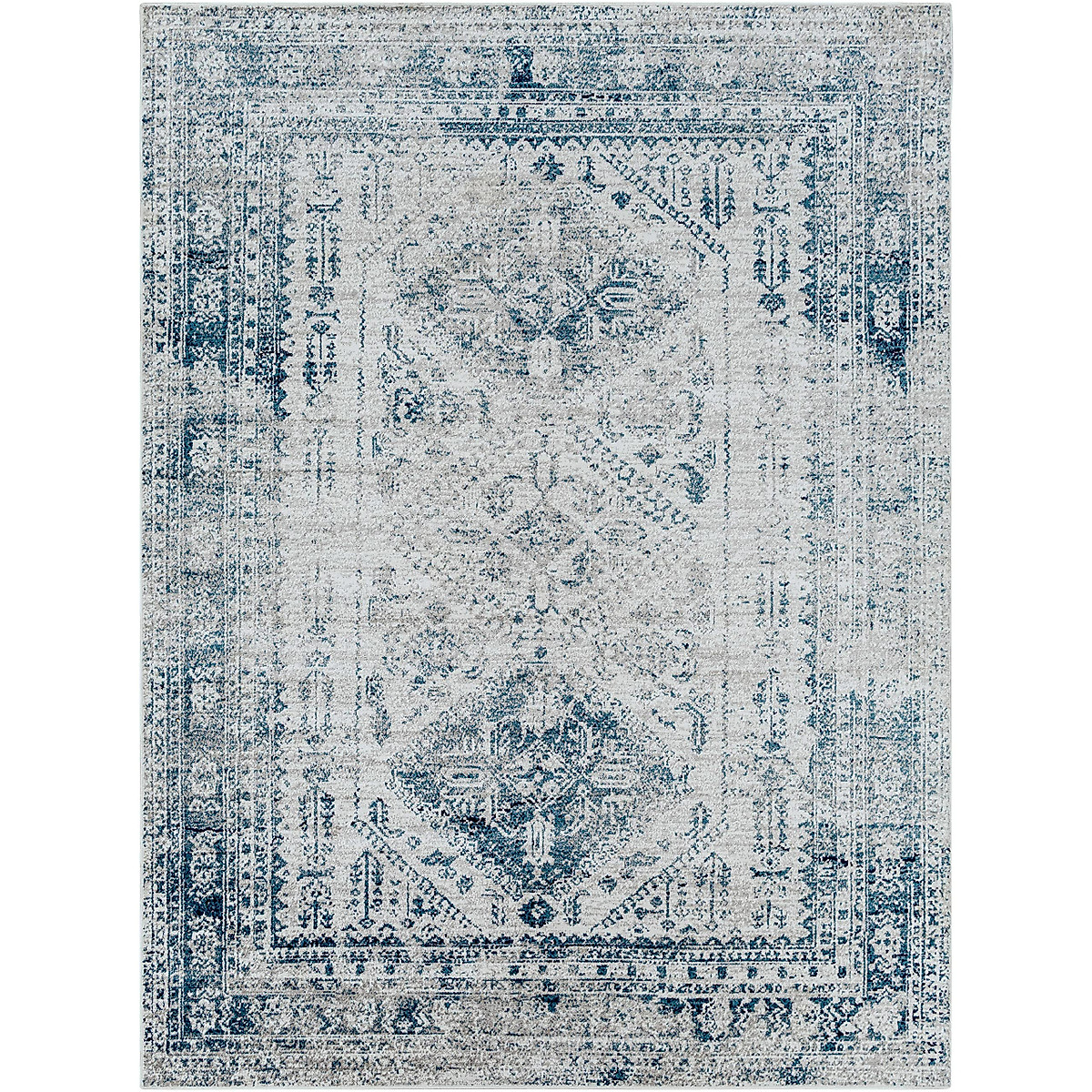 Hauteloom Inkom Hallway, Kitchen Runner Rug - Traditional Bohemian Medallion Carpet - Gray, Blue, Denim - 2'7" x 12'