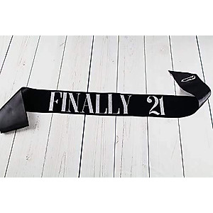 Haimimall 21st Birthday Decorations for Her Him, Finally Legal 21st Birthday Decorations inclouding Finally Legal Banner,Finally 21 Sash,Silver Metallic Tinsel Foil Fringe Curtains Photo Backdropand