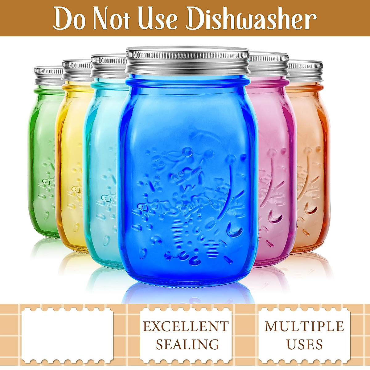 12 Pieces 32 oz Colored Mason Jars Glass Mason Jars with Lids Glass Wide Mouth Canning Jar NOT Allowed Dishwasher(Cute Colors)