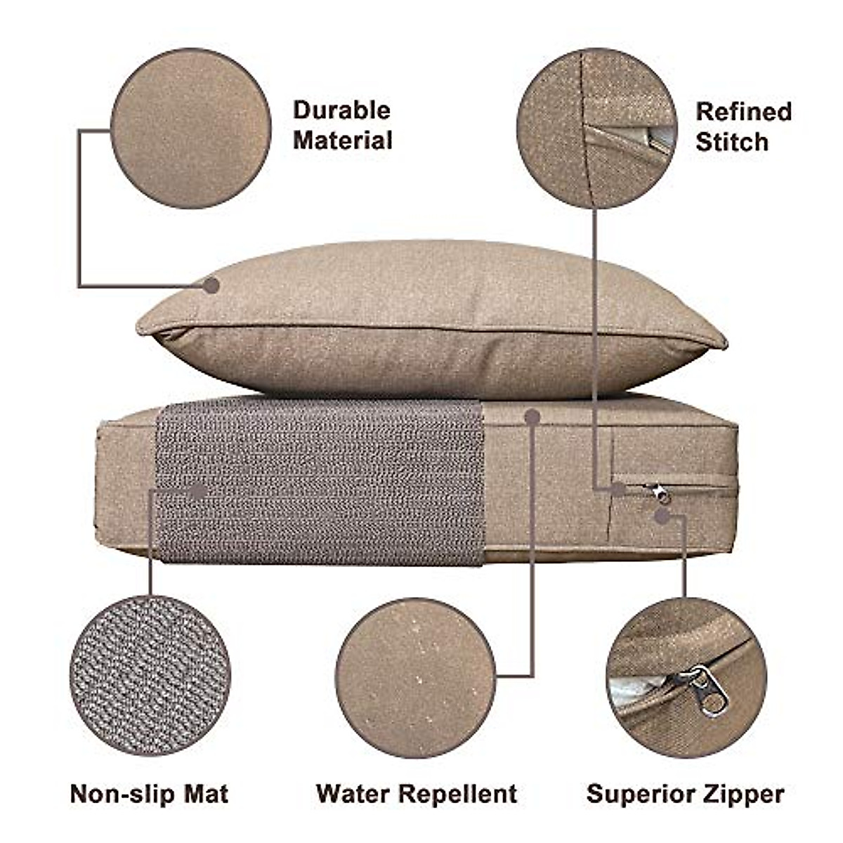 SewKer Outdoor/Indoor 24Lx24W Chair Cushion Set, All Weather Spring/Summer Deep Seat Patio Furniture Replacement Cushions Set(Back and seat) - TAN