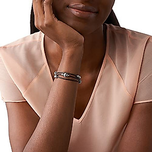 Fossil Women's Leather Bracelet, Color: Silver/Brown (Model: JA6068040)