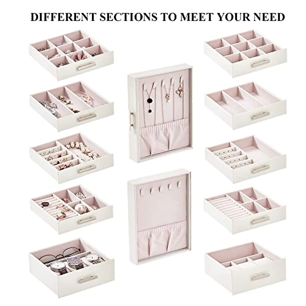 ANWBROAD Jewelry Boxes for Women White Jewelry Organizer Box Roomy for All Jewelry Jewelry Storage Case for Necklace Earring Bracelet Ring Leather Jewelry Storage Box Gifts for Women UJJB007W
