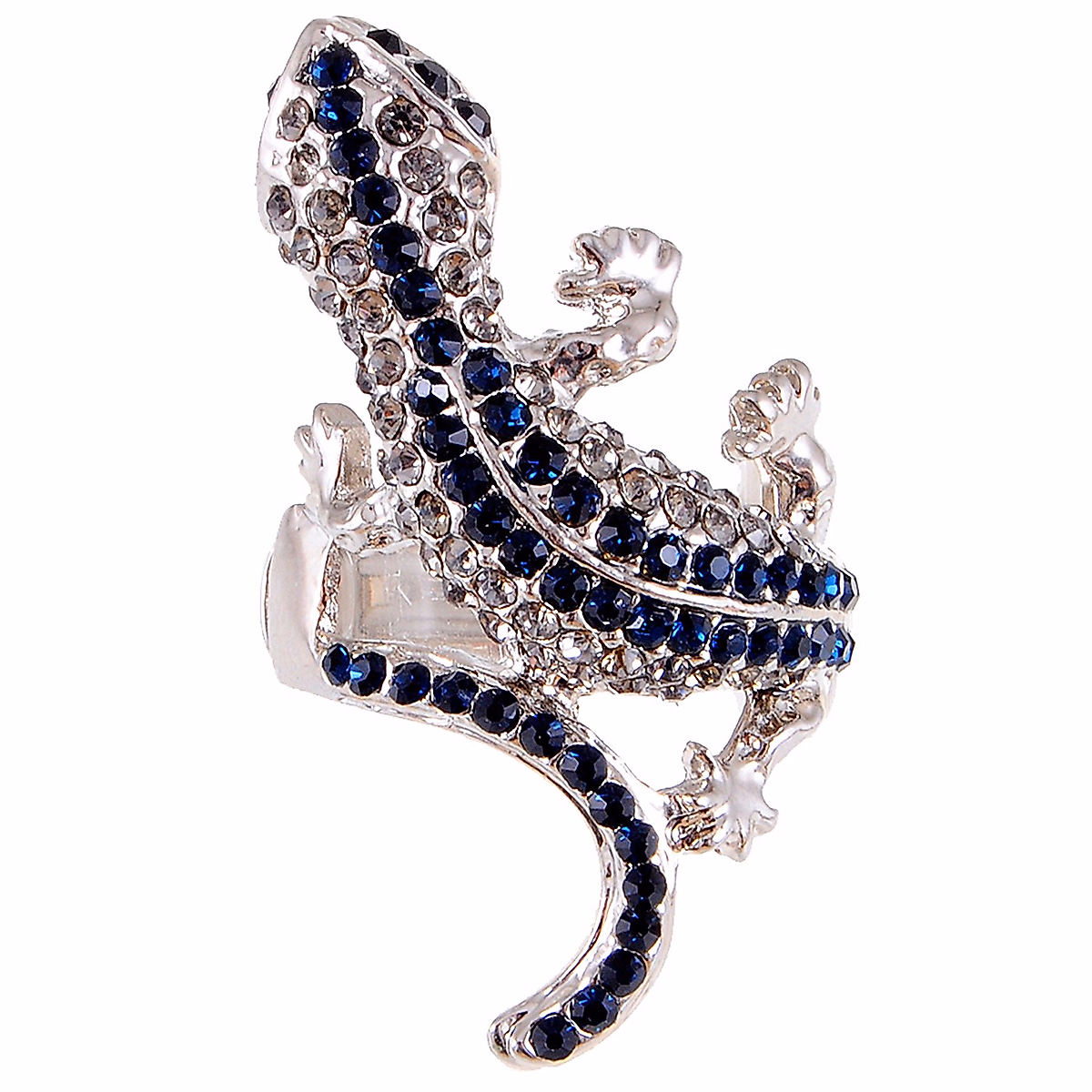 Alilang Adjustable Silvery Tone Dark Blue Rhinestones Lizard Reptile Ring