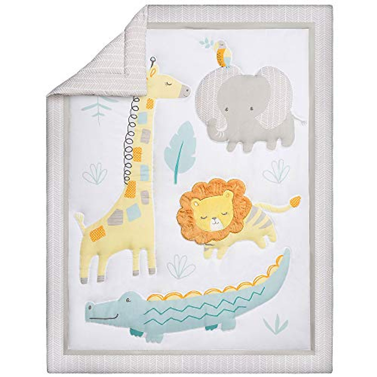 Sammy & Lou Jungle Pals 4-Piece Baby Nursery Crib Bedding Set for Boys, Includes Quilt, Fitted Crib Sheet, Crib Skirt, and Plush Toy