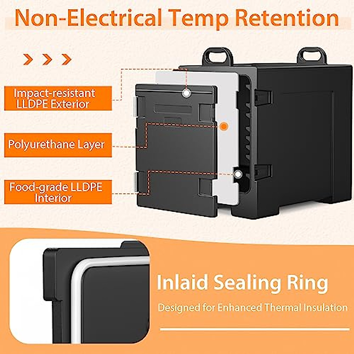 COSTWAY End-Loading Insulated Food Pan Carrier, for 5 Full-Size Pan, 81 Quart Capacity, Food-grade LLDPE Material, Portable Food Warmer with Fastener, Ideal for Canteen and Restaurant Use