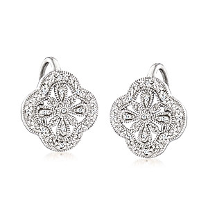 Ross-Simons Openwork Clover Drop Earrings With Diamond Accents in Sterling Silver