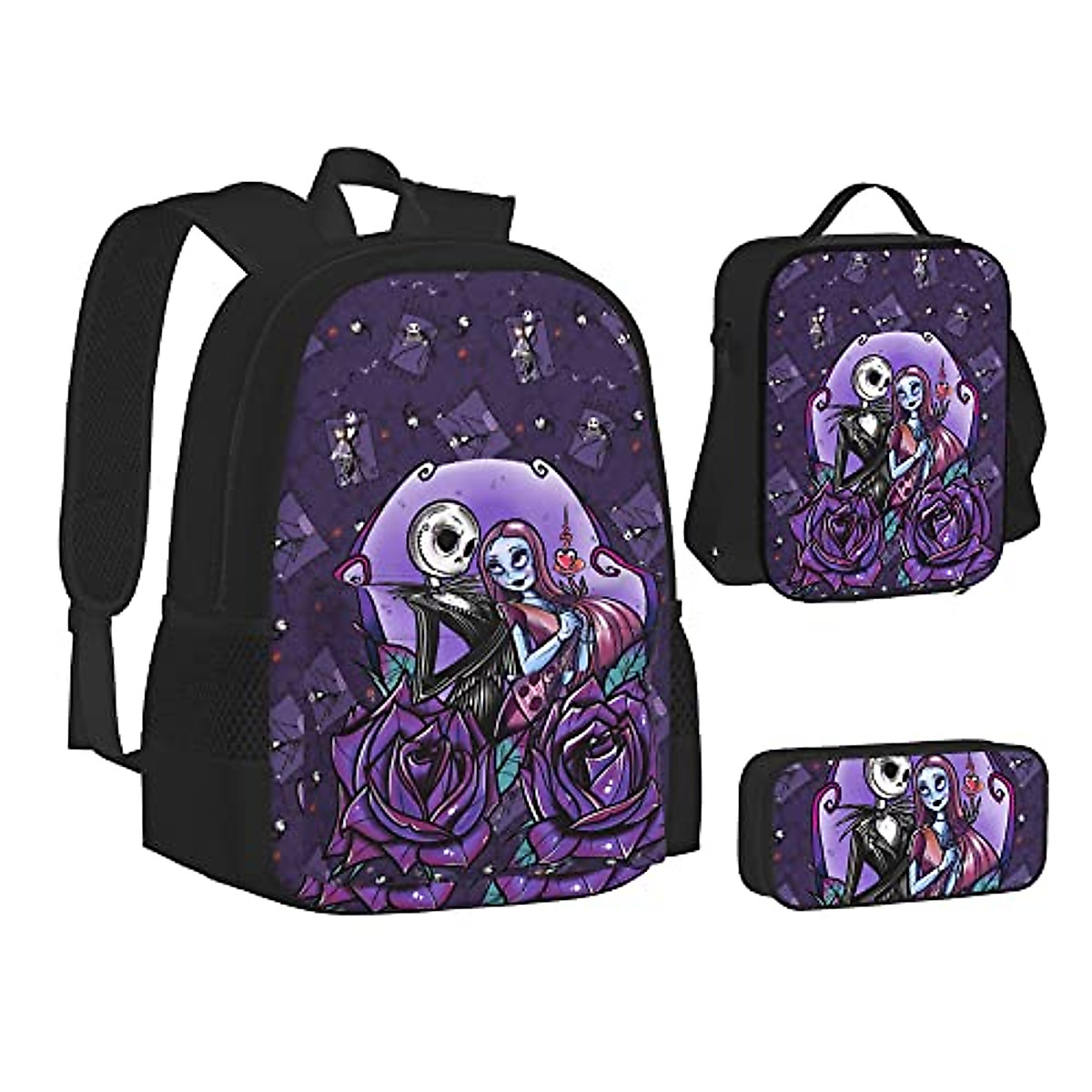 halloween 3 Piece Backpack Set Cartoon Backpack with Lunch Box Pencil Case for girls teens Women Men Durable Laptop Bag school backpack christmas Hiking Camping Daypack C 67