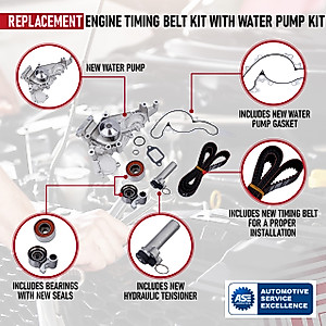 Engine Timing Belt with Water Pump Kit - Compatible with Lexus, Toyota - 4.0L, 4.3L, 4.7L - GS430, GX470, LS430, SC400, SC430, 4Runner, Land Cruiser, Sequoia, Tundra - Replaces TKT-021, TCKWP298