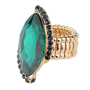NYFASHION101 Women's Evening Gala Bridal Prom Wedding Fashion Stretch Ring - Elongated Oval, Green/Gold-Tone