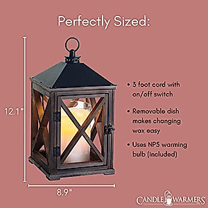 CANDLE WARMERS ETC Wooden Farmhouse Candle Warmer Lantern for Top-Down Candle Melting, Weathered Espresso