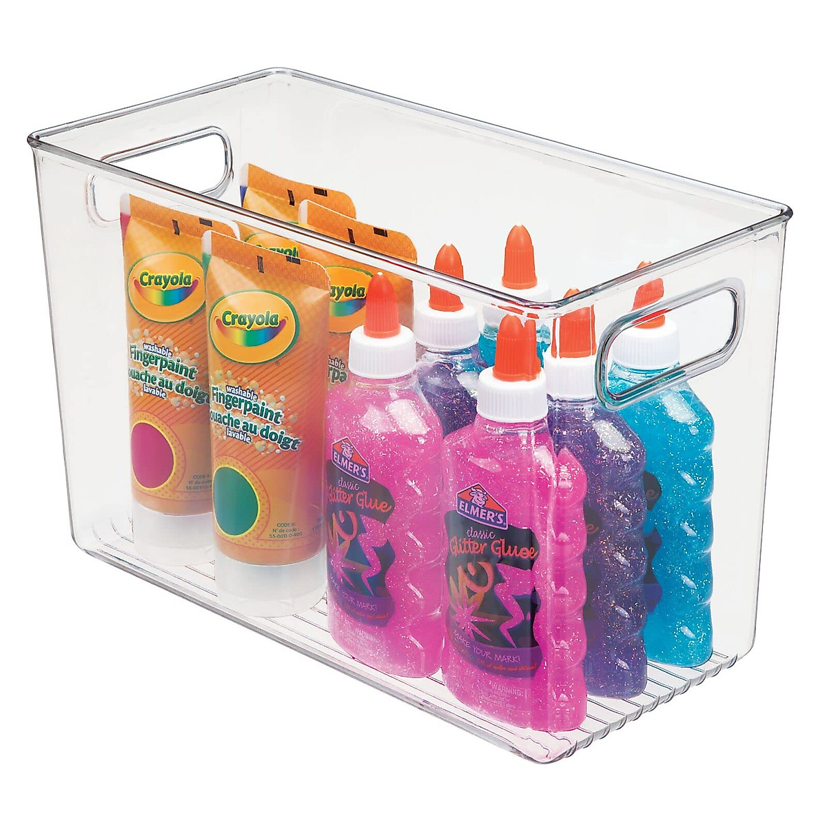 mDesign Plastic Storage Organizer Bin for Household Organization in Cabinets, Closets, or inside any Cubby Storage Organizer, Holds Craft Supplies, Linens, or Toys, Ligne Collection, 2 Pack, Clear