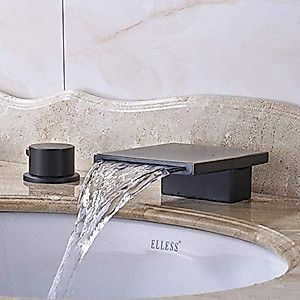 Y-LKUN Faucet Solid Brass Oil Rubbed Bronze Widespread 3Pcs Waterfall Spout Bathroom Sink Faucet Three Holes Mixer Tap