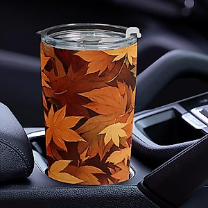 QWEUIOP 20oz Insulated Travel Coffee Mug Autumn Maple Leaf Stainless Steel Tumbler with Lid Double Wall Vacuum Coffee Cup For Hot and Cold Drinks14198