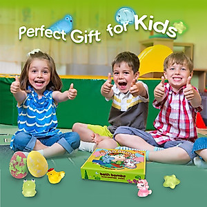 Bath Bombs for Kids with Toys Inside, 12Pcs Kids Bath Bombs with Glow-in-The-Dark Surprise Inside, Handmade Bubble Bath Fizz Balls, Gentle and Kids Safe, Birthday Easter Stuffers for Girls Boys