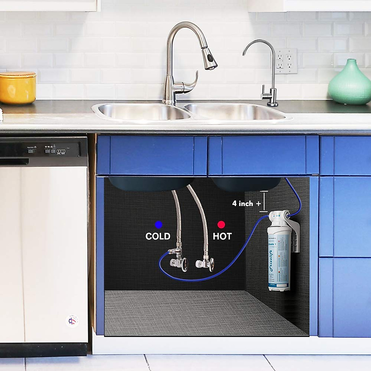 Frizzlife Under Sink Water Filter-NSF/ANSI 53&42 Certified Drinking Water Filtration System-0.5 Micron Removes Lead, Chlorine,Bad Taste & Odor, W/Dedicated Faucet