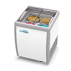 Koolmore 26 inch Commercial Ice Cream Dipping Cabinet Display Case, 4 Large Displayed Tubs, 2 Storing Tube, Sliding Glass Door, Rolling Wheels and Lockable Breaks [5.7 Cu. Ft.] (KM-ICD-26SD) White