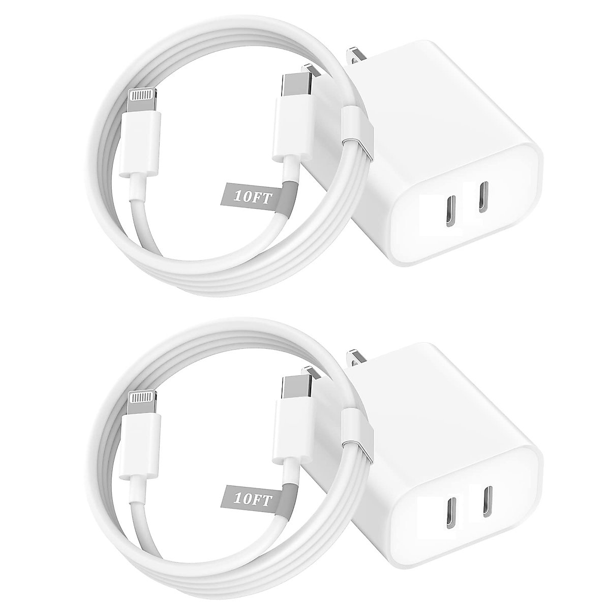 iPhone Fast Charger, [Apple MFi Certified] 2 Pack 20W 40W Dual USB C Wall Charger Block with 10 FT Long Type C to Lightning Fast Charging Data Sync Cable for iPhone 14 13 12 11 Pro Max XS XR X 8 iPad