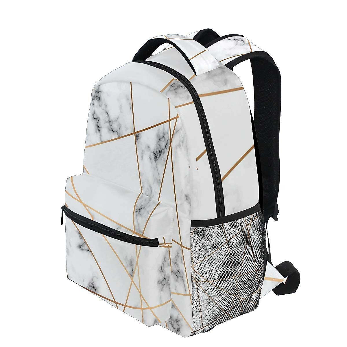 AUUXVA Marble Golden Geometric Line Backpack Travel School Shoulder Bag for Kids Boys Girls Women Men