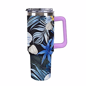 Floral Print Insulated Tumbler with Lid And Straw Stainless Steel Travel Coffee Mug 40oz Violet-style
