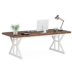 LITTLE TREE 70.8-Inch Large Executive Desk, Modern Computer Office Desk, Wooden Writing Desk Study Table for Home Office