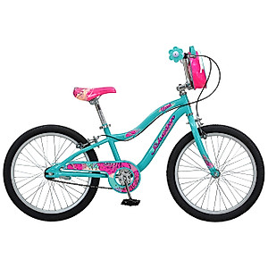 Schwinn Hazel Kids Bike, For Girls and Boys Ages 7 and Up, 20-Inch Wheels, Single Speed, With Training Wheels, Bag, and Flower Grip Ends, Suggested Rider Height 4'0" to 5'0", Teal