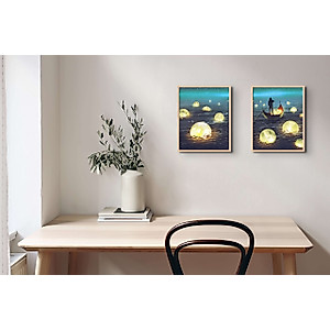 Unframed Pop Prints Anime River Lights - Set of 2 (8x10) Glossy Nature Japanese Painting Wall Art Decor