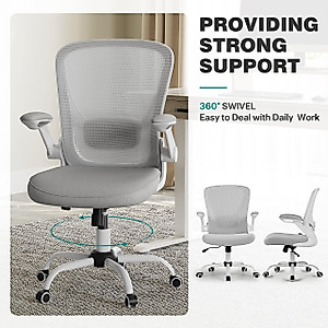 EUREKA ERGONOMIC Mesh Office Chair, Ergonomic Desk Chair with Adjustable Lumbar Support, Chair for Desk - Flip-Up Armrests, Breathable Computer Desk Chair with Wheels, Work Chair - BIFMA Passed(Gray)