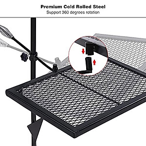 Lineslife Swivel Campfire Grill, Adjustable Heavy Duty Steel Campfire Grill Grate, Fire Pit Grill Grate Over Fire Pit with Carrying Bag for Outdoor Camping BBQ, Rectangle Black