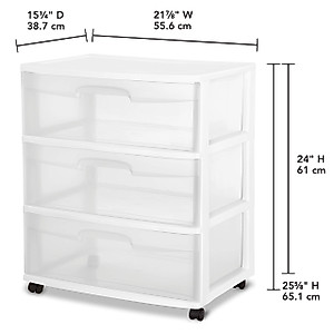 STERILITE CORP 29308001 Drawer Cart, 3-Drawer, Plastic Drawer, Clear