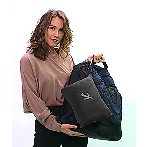 BlueHills Premium Mini Plush Travel Blanket and Ultra Compact Travel Blanket Value Pack Set of 2 - Airplane Flight Blanket Throw in a case with Strap Compact Pack for Car Plane Travel Black