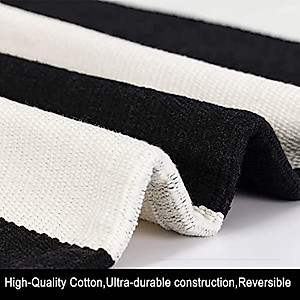 Black and White Striped Rug Outdoor Reversible Mat 35.4'' x 59'' Front Door Mat Hand-Woven Cotton Indoor/Outdoor for Layered Door Mats,Welcome Door Mat, Front Porch,Farmhouse,Kitchen,Entry Way