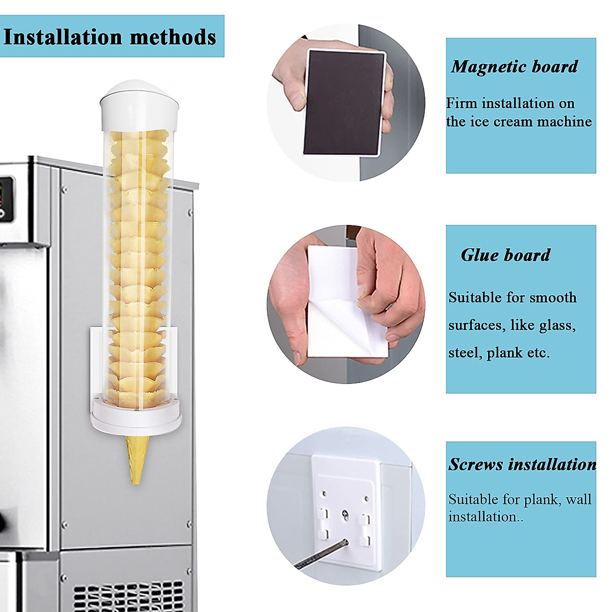 KUNHEWUHUA Ice Cream Cone Dispenser-16’’L x 3’’ Dia Plastic Tube with 1.6-2.6ins 2.4-3 ins gasket
